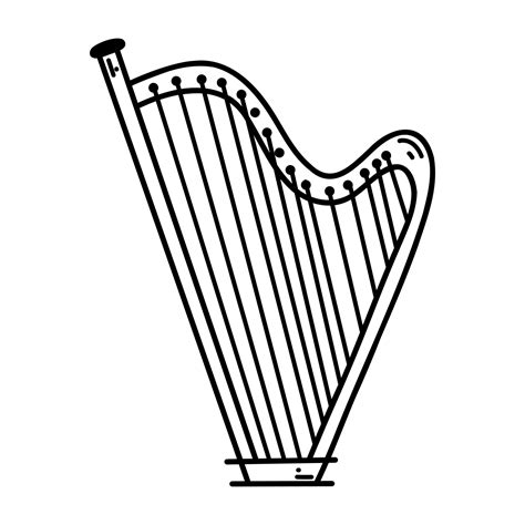 Doodle Harp Vector Sketch Illustration Of Musical Instrument Black