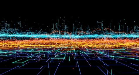 Futuristic Digital Landscape Featuring A Complex Network Of Multicolored Neon Stock Illustration