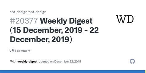 Weekly Digest 15 December 2019 22 December 2019 · Issue 20377