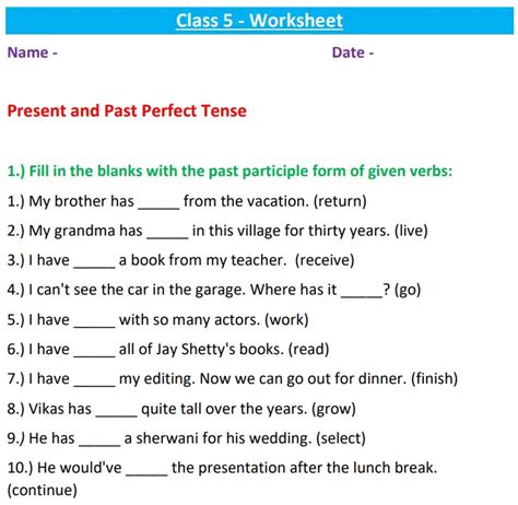 Past Perfect Tense Worksheets With Answers