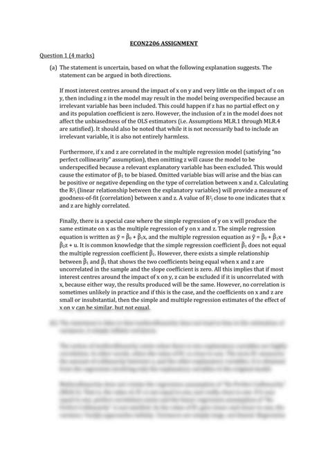 Econ2206 Assignment Econ2206 Introductory Econometrics Unsw