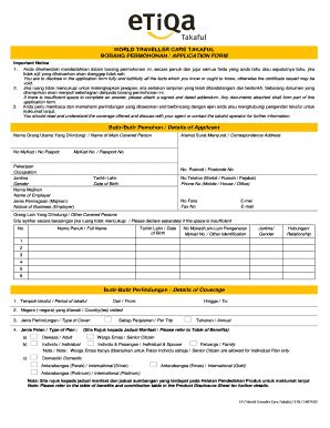 Fillable Online WORLD TRAVELLER CARE TAKAFUL BORANG PERMOHONAN Fax ...