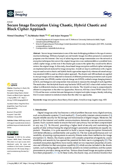 Pdf Secure Image Encryption Using Chaotic Hybrid Chaotic And Block Cipher Approach