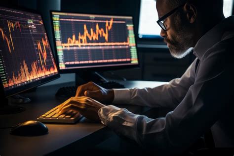 Confident Male Trader Analyzing Stock Market Trends While Working Late