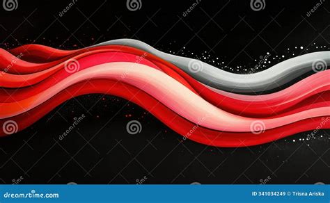Abstract Waves Of Red And Gray On A Black Background Creating A Dynamic Visual Flow Stock