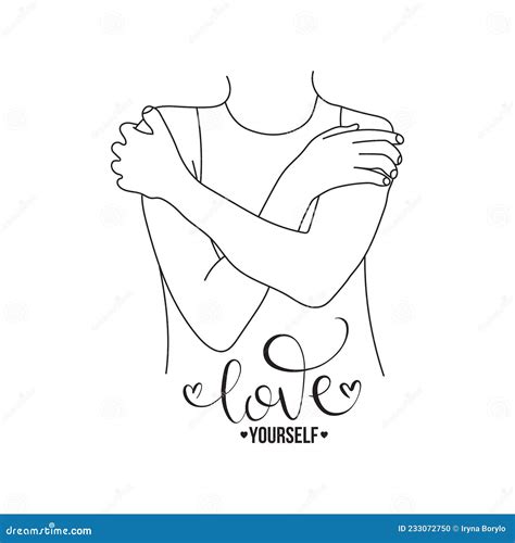 Woman Hugs Herself Love Yourself Self Care Illustration Stock