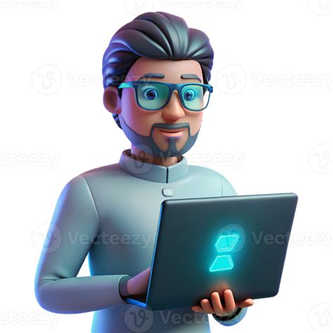 Stunning Abstract Portrait Of A Programmer With A Laptop Coding With