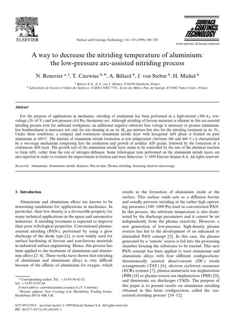 A Way To Decrease The Nitriding Temperature Of Aluminium The Low