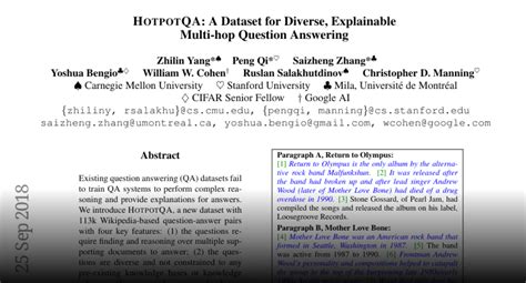 paper page hotpotqa a dataset for diverse explainable multi hop question answering