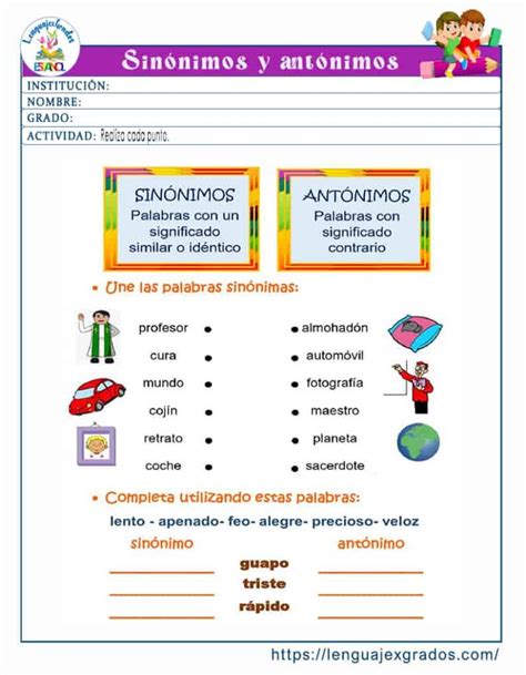 Qué Son Los Sinónimos Y Antónimos Lenguaje Por Grados