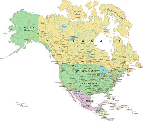 Mapa político de América del norte Vector de stock 63375509