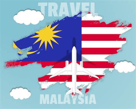 말레이시아 국기 국가 관광 배너 아이디어에 말레이시아 상위 뷰 여객기로 여행 프리미엄 벡터