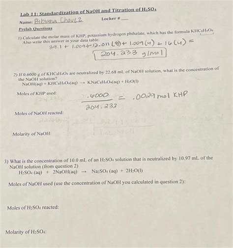 Solved Lab 11 Standardization Of Naoh And Titration Of