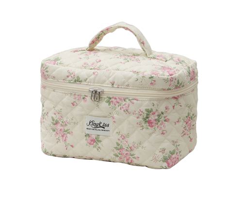 კოსმეტიკის ჩანთა წვრილი ვარდისფერი ყვავილებით