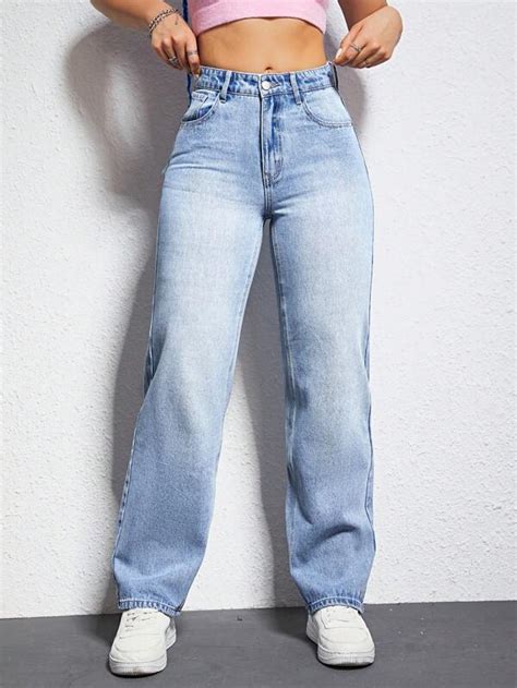 Shein Ezwear High Waist Straight Leg Jeans Shein
