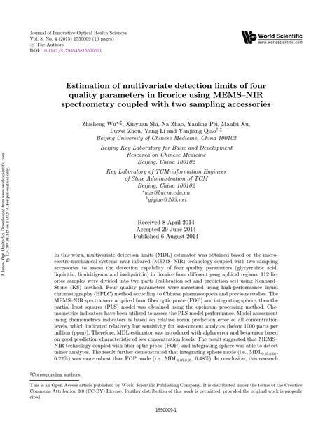 Pdf Estimation Of Multivariate Detection Limits Of Four Quality Parameters In Licorice Using