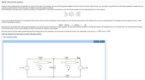 Solved Part D Solve The KVL Equations Once You Have Chegg Com