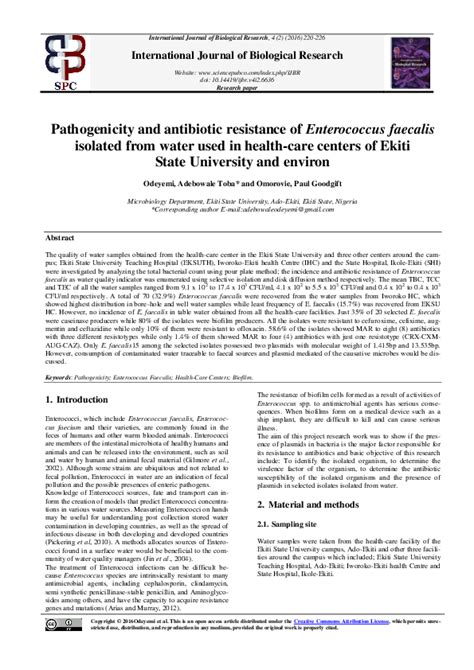 Pdf Pathogenicity And Antibiotic Resistance Of Enterococcus Faecalis Isolated From Water Used