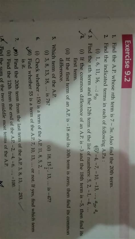 Exercise 921 Find The Ap Whose Nth Term Is 7−3n Also Find The 20 Th