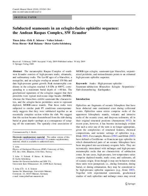 Pdf Subducted Seamounts In An Eclogite Facies Ophiolite Sequence The
