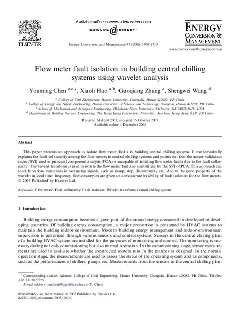 Pdf Flow Meter Fault Isolation In Building Central Chilling Systems