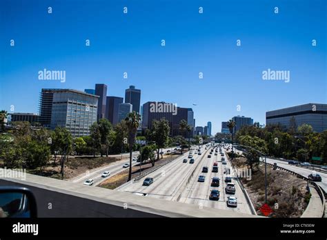 A View Of Downtown Los Angeles And The 110 Freeway On A Busy Saturday