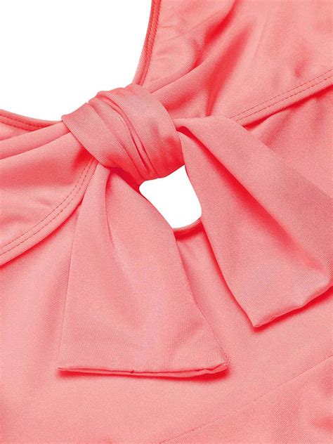 Pink 1940s Bow Strap One Piece Swimsuit Retro Stage