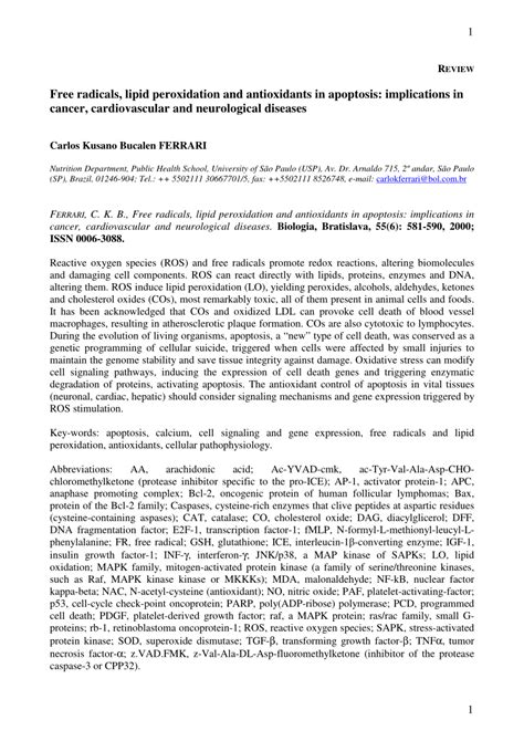 PDF Free Radicals Lipid Peroxidation And Antioxidants In Apoptosis Implications In Cancer