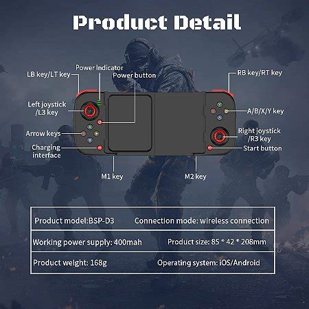 Controle Bluetooth Celular Gamepad Android Ios Pc BSP D3 Preto Mais