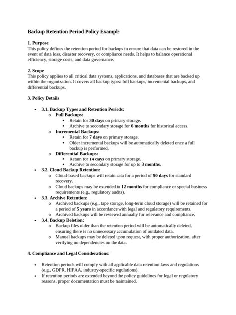 Backup Retention Period Policy Example Pdf Backup Computer Data