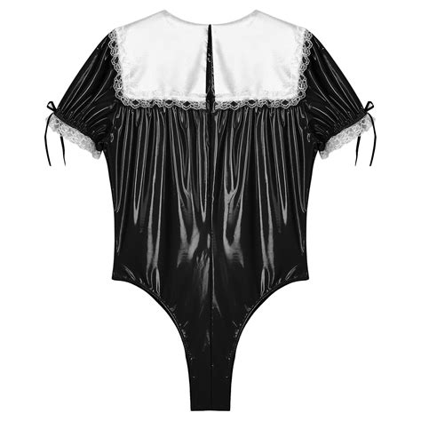 Us Men Maid Sissy Patent Leather Bodysuit Crossdresser Cosplay Leotard