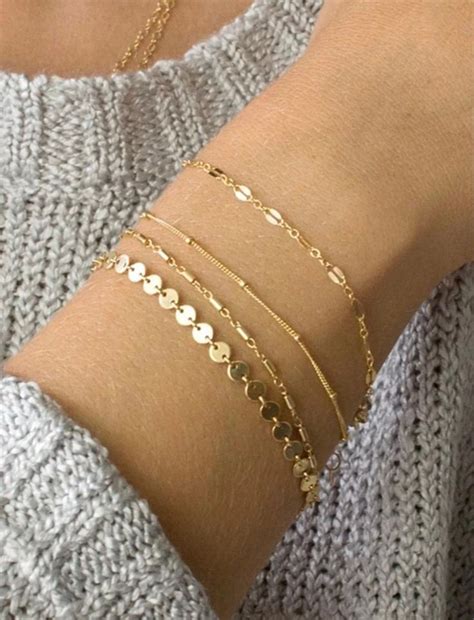 4 Piece Dainty Gold Bracelet Set Minimalist Gold Bracelet Set Simple
