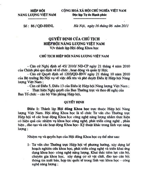 Quyết định thành lập Hội đồng Khoa học Năng lượng VESC Tạp chí Năng