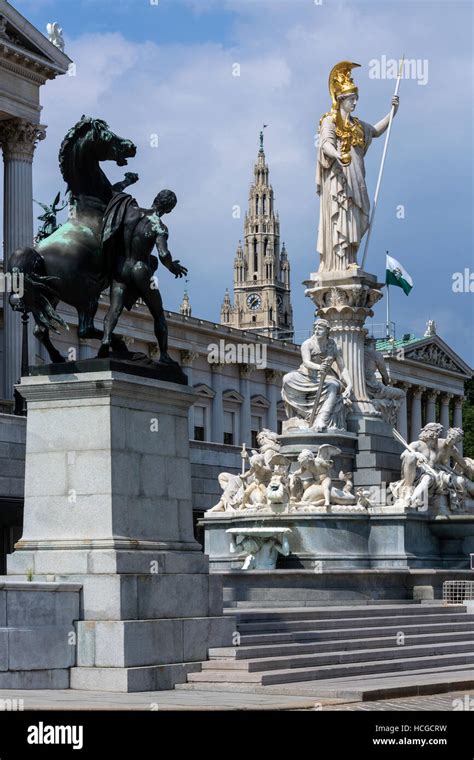Statues At The Parliament Buildings On Ringstrabe In Vienna Austria