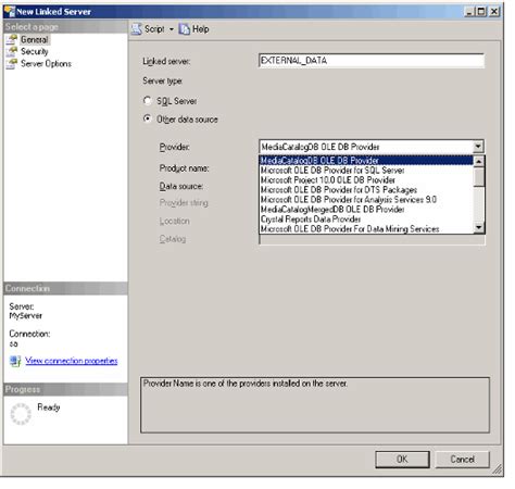 creating a linked server relationship for a virtual entity aptify support