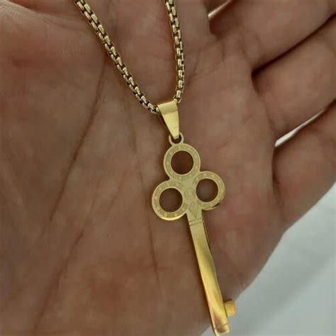 خرید و قیمت گردنبند پسرانه زنجیر و پلاک مردانه استیل طرح کلید رنگ ثابت