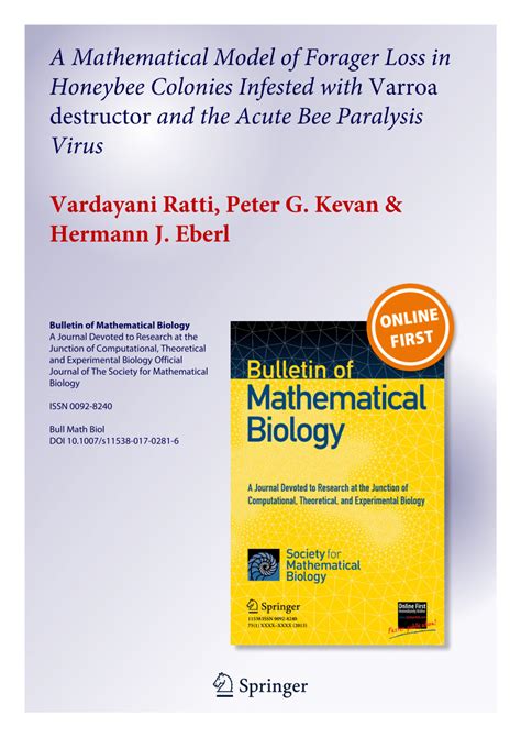 Pdf A Mathematical Model Of Forager Loss In Honeybee Colonies