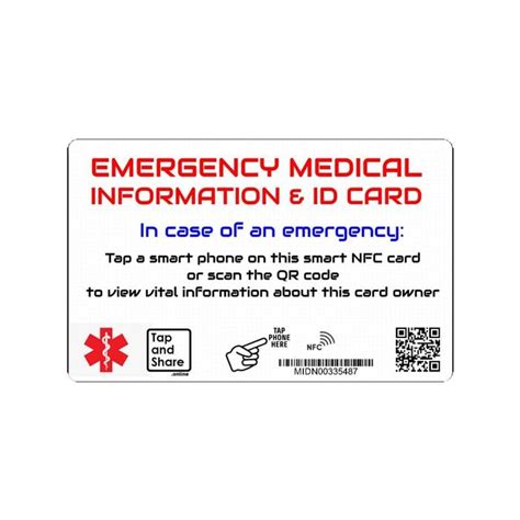 smart nfc emergency medical alert id information card with passive
