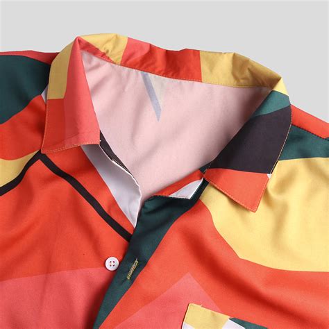 New Mens Summer Colorblock Contrast Printed Casual Shirts Chile Shop