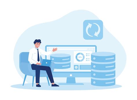 Man With Laptop Synchronizing Storage On Website Concept Flat