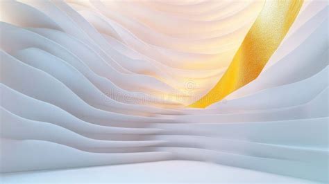 Modern Architectural Element Featuring Fluid Golden Structure Curving Surfaces Lines White