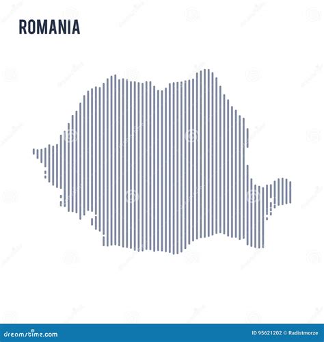 Vector Abstract Hatched Map Of Romania With Vertical Lines Isolated On A White Background Stock