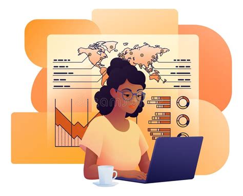 Woman Data Analysis Laptop Business Illustration Stock Illustration