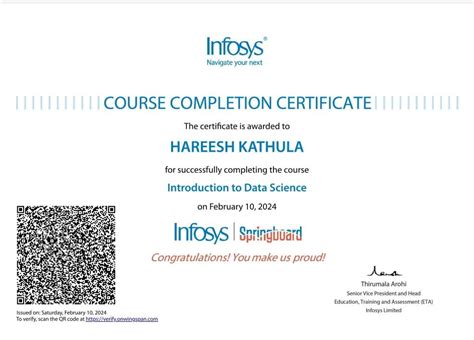 Completed Data Science Course By Infosys Hareesh Kathula Posted On The Topic Linkedin