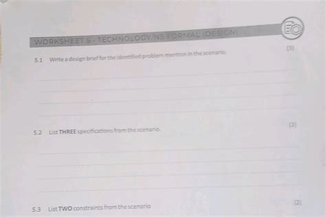 WORKSHEET 5 TECHNOLOCV NS FORMAL DESICN 51 StudyX
