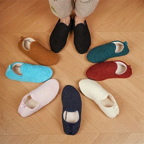 Simple Solid Color Slippers Casual Slip Plush Lined Shoes Temu South