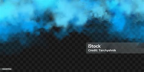 사실적인 파란색 다채로운 연기 구름 미스트 효과 투명 한 배경에 격리 된 안개 증기는 공기 증기 흐름 벡터 일러스트레이션 0명에