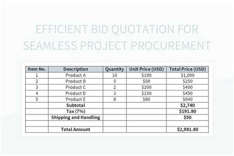 Efficient Bid Quotation For Seamless Project Procurement Excel Template Free Download Pikbest
