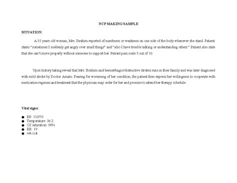 Nur 092 Ncp Nursing Care Plan For Stroke Patient Management Studocu