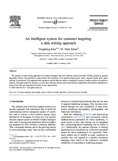 Pdf An Intelligent System For Customer Targeting A Data Mining Approach